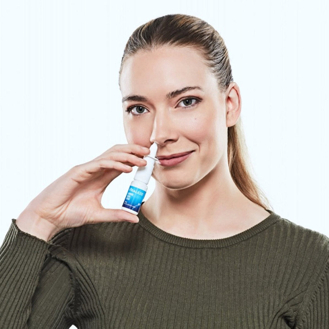 One spray into each nostril as required, up to 4 times per day.